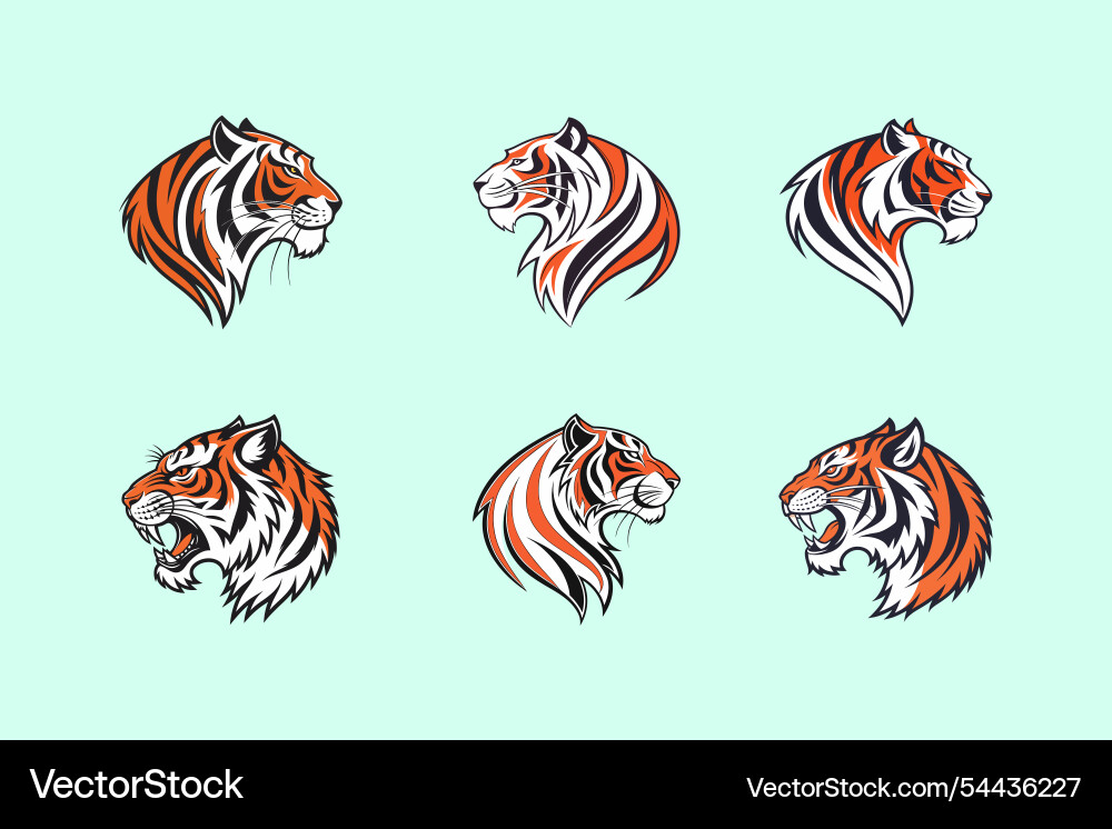 Set of tiger head logo Royalty Free Vector Image