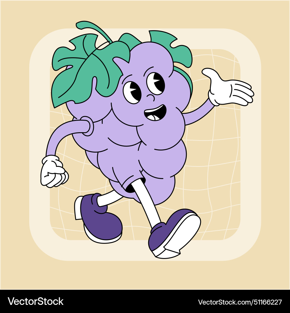 Vintage groovy grapes character Royalty Free Vector Image