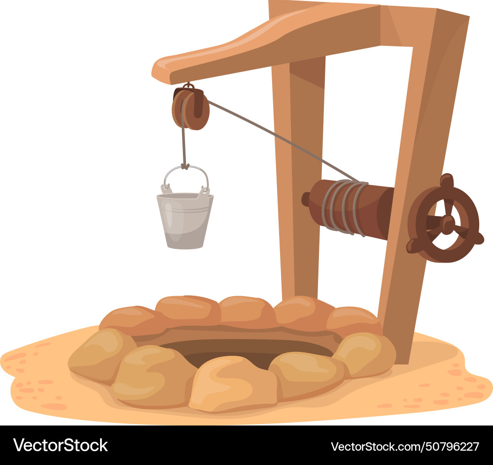 Water source construction in ancient style cartoon