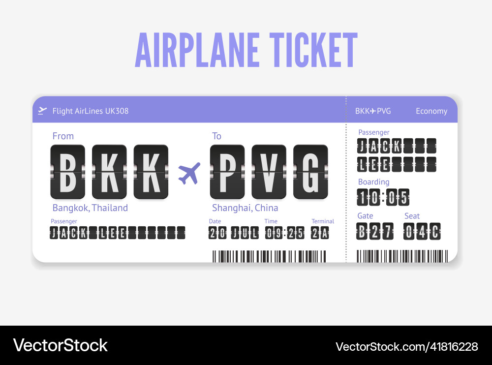 Airplane flight ticket template airline coupon Vector Image
