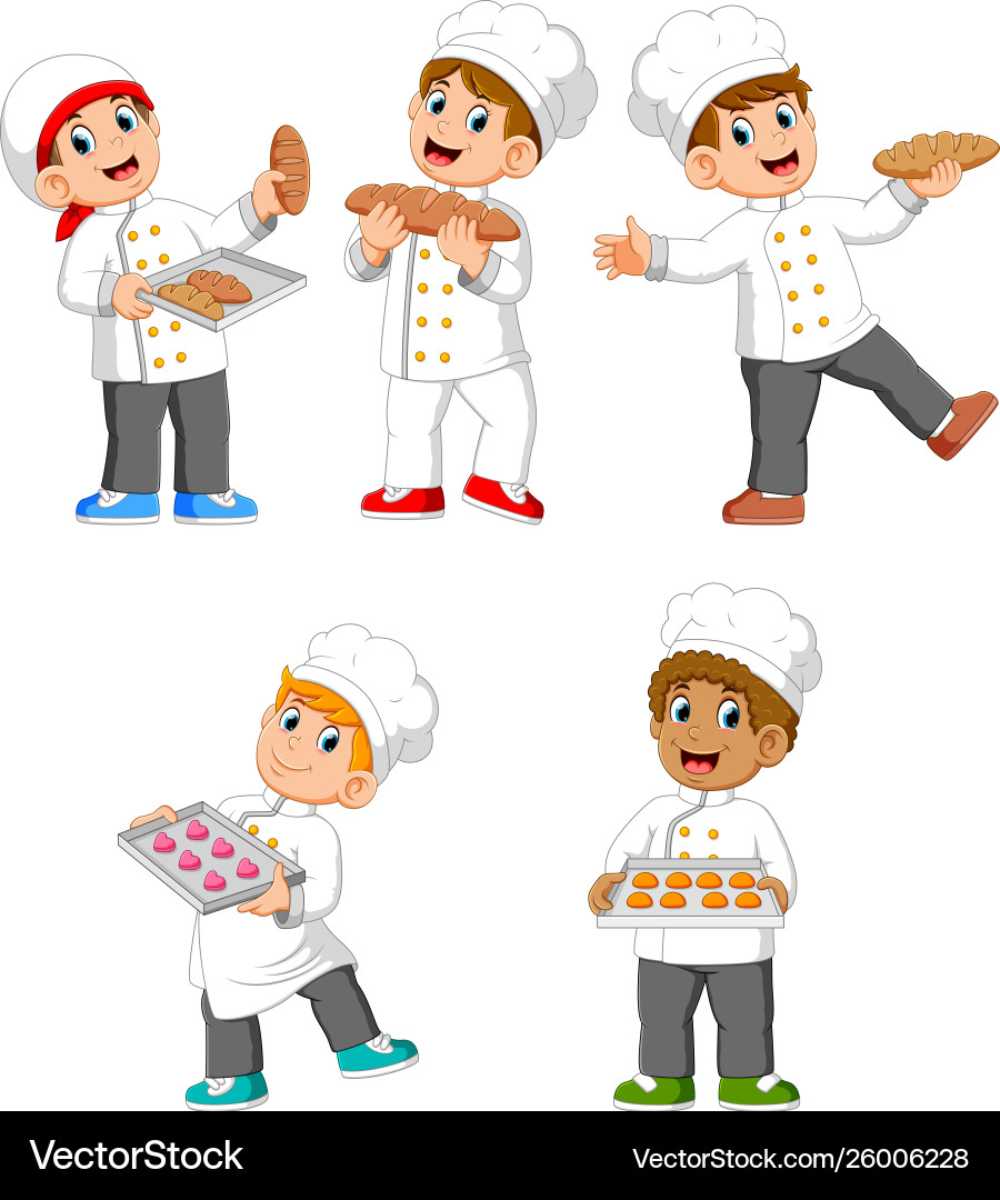 Chef are holding their bread and cookies Vector Image