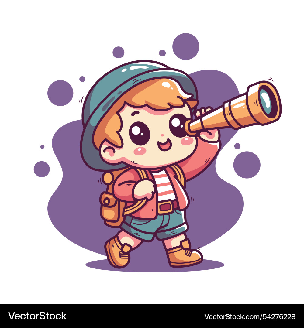 Cute little explorer boy with binoculars Vector Image