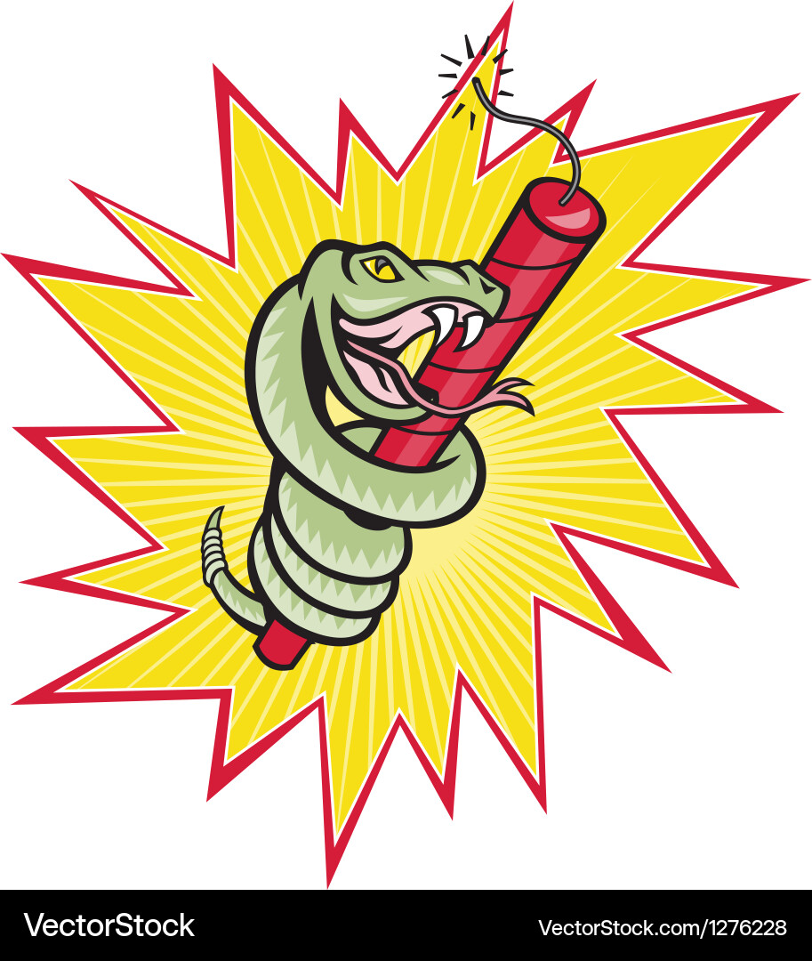 Rattle snake coiling dynamite cartoon Royalty Free Vector