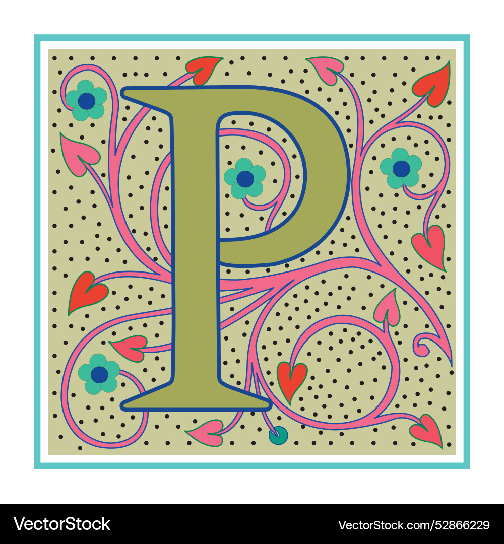 Art nabel initial caps font capital letter p Vector Image