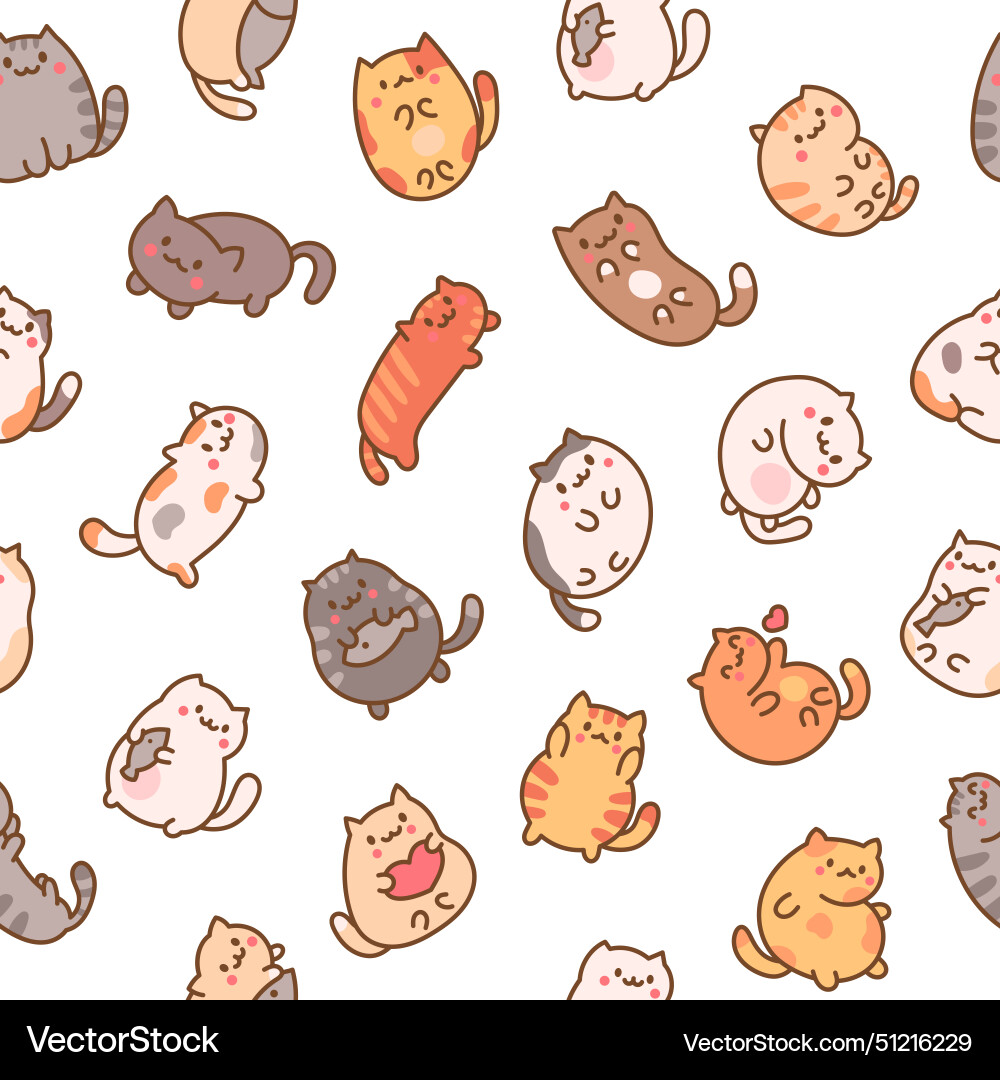 Cute kawaii little cat seamless pattern Royalty Free Vector