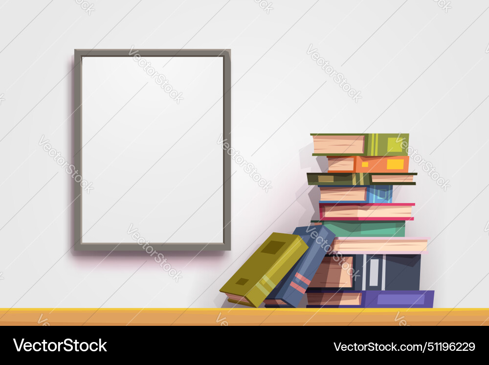 Stack of colorful books near white wall Royalty Free Vector