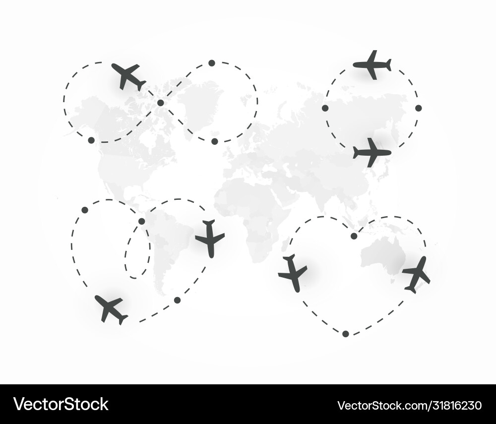 Airplane dotted route icon set plane silhouette Vector Image