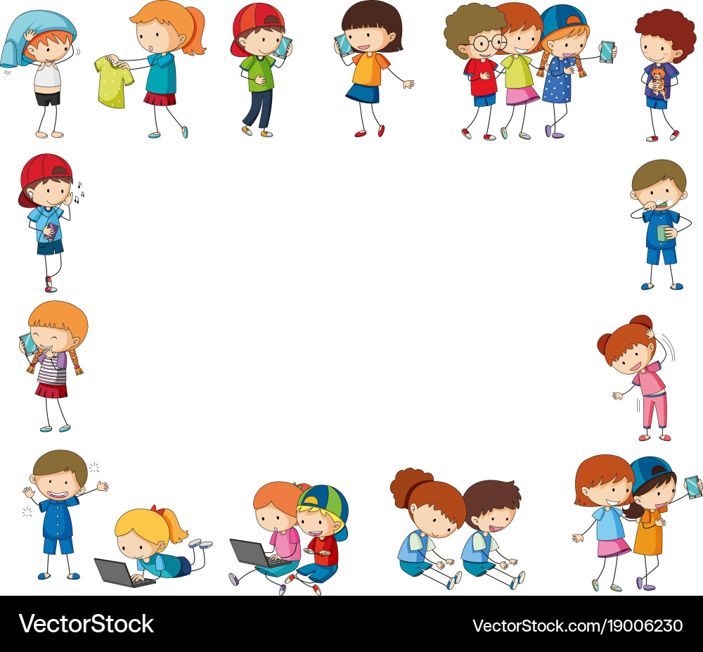 Border template with happy children devices Vector Image