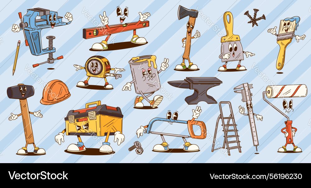 Groovy repair construction diy tools characters Vector Image