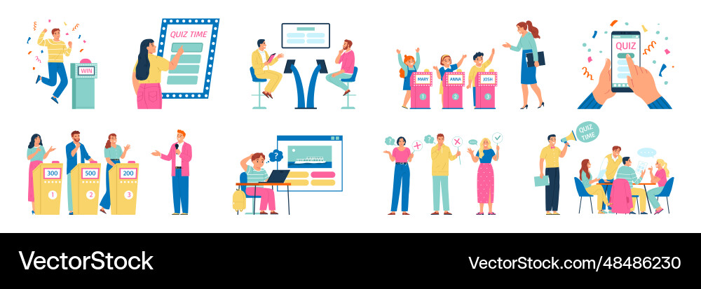 Quiz flat set Royalty Free Vector Image - VectorStock