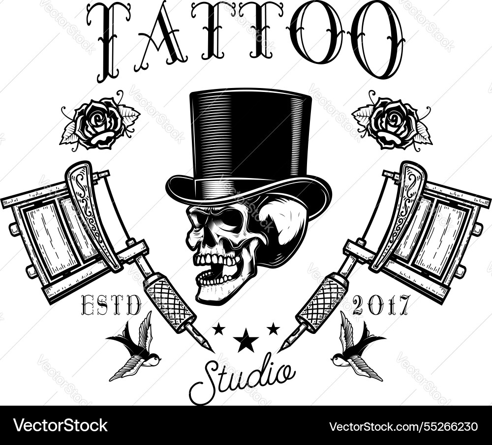 Tattoo studio emblem template crossed Royalty Free Vector