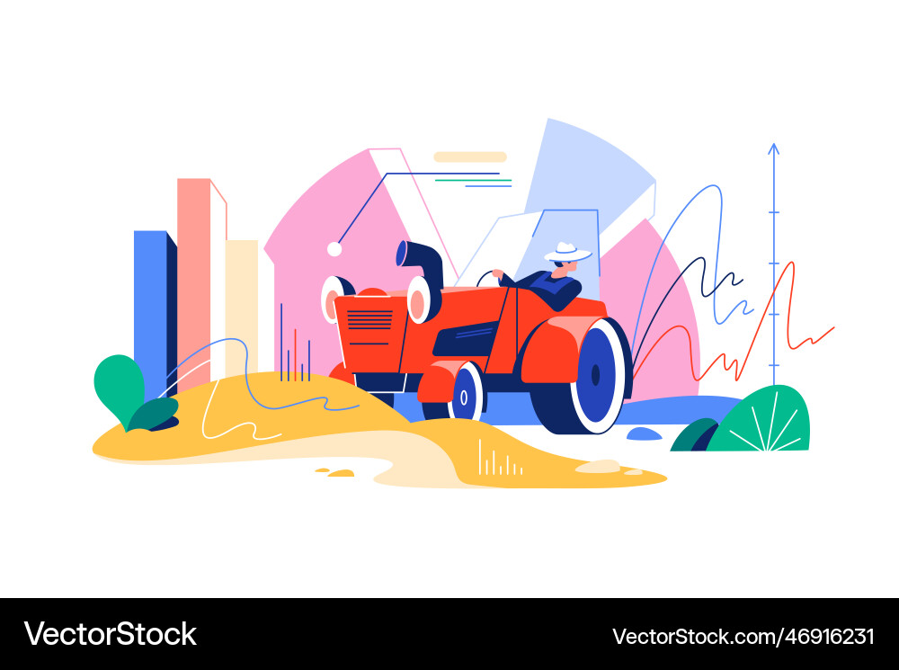 Agricultural tractor with driver harvesting Vector Image
