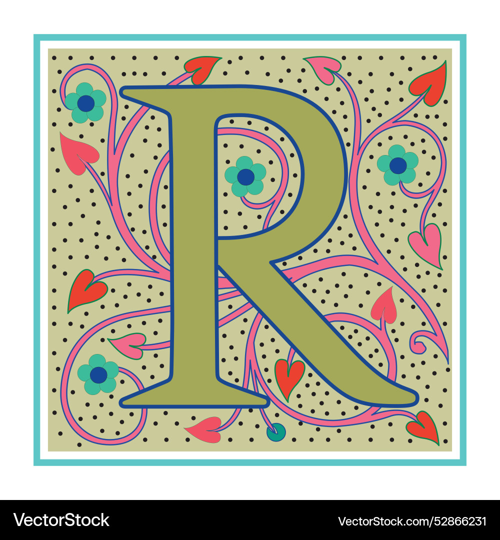 Art nabel initial caps font capital letter r Vector Image