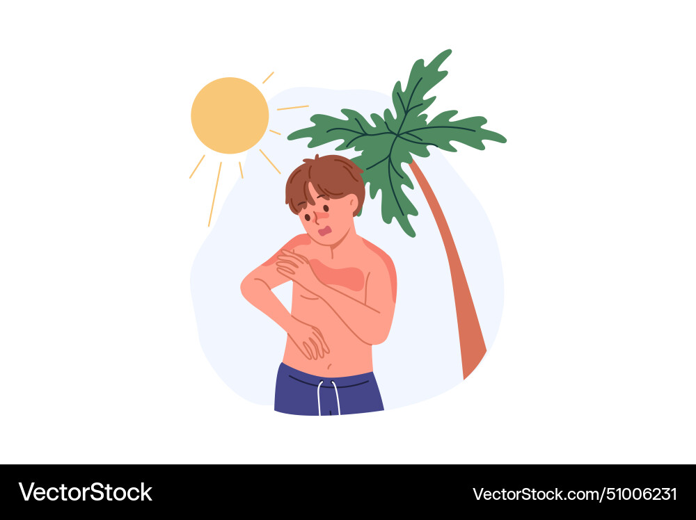 Boy received sunburn due to ultraviolet allergy Vector Image