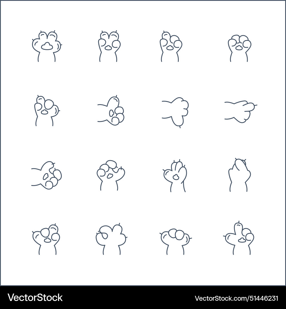 Cat paws with different hand gestures black thin Vector Image