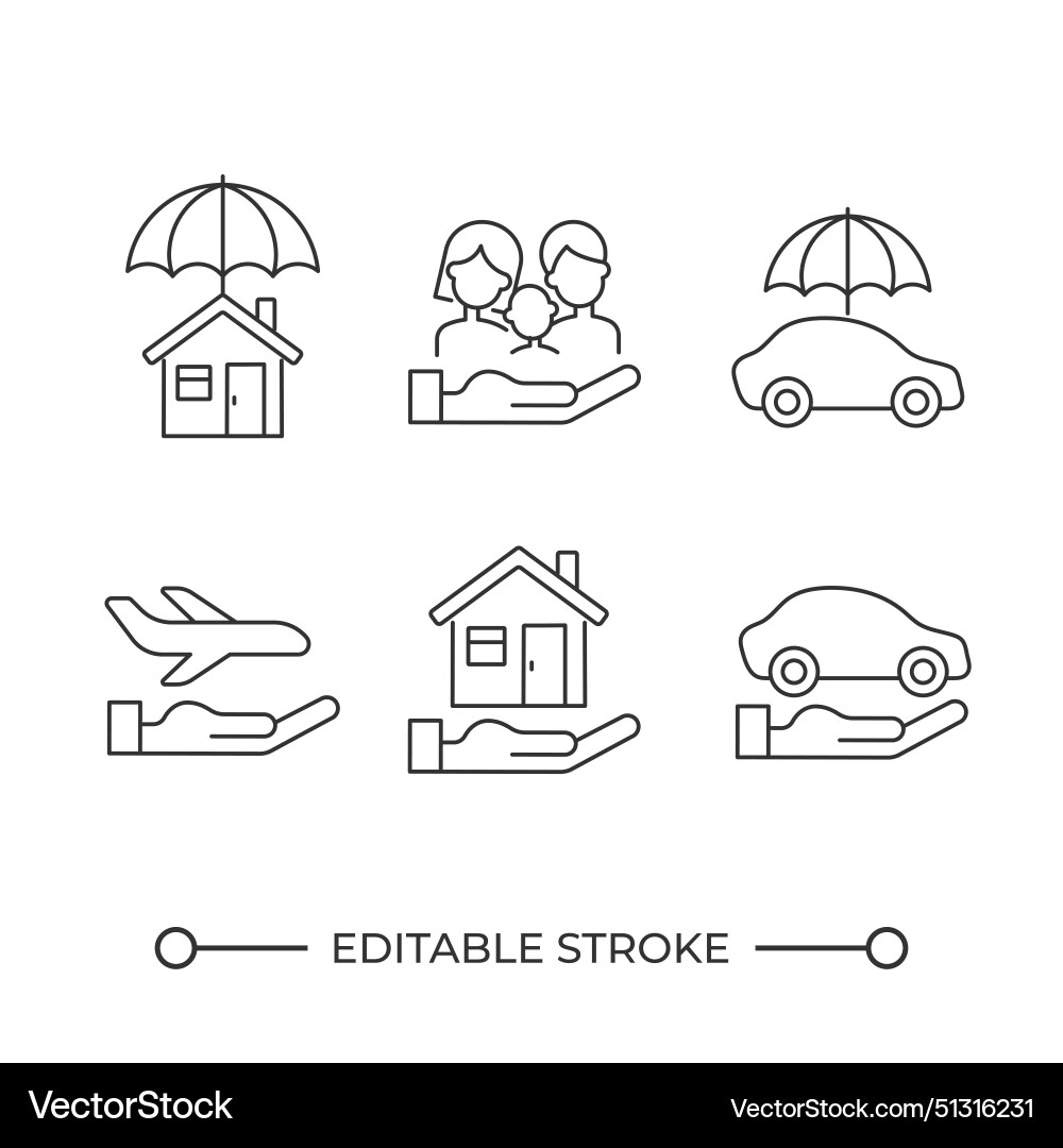 Insurance services linear icons set Royalty Free Vector