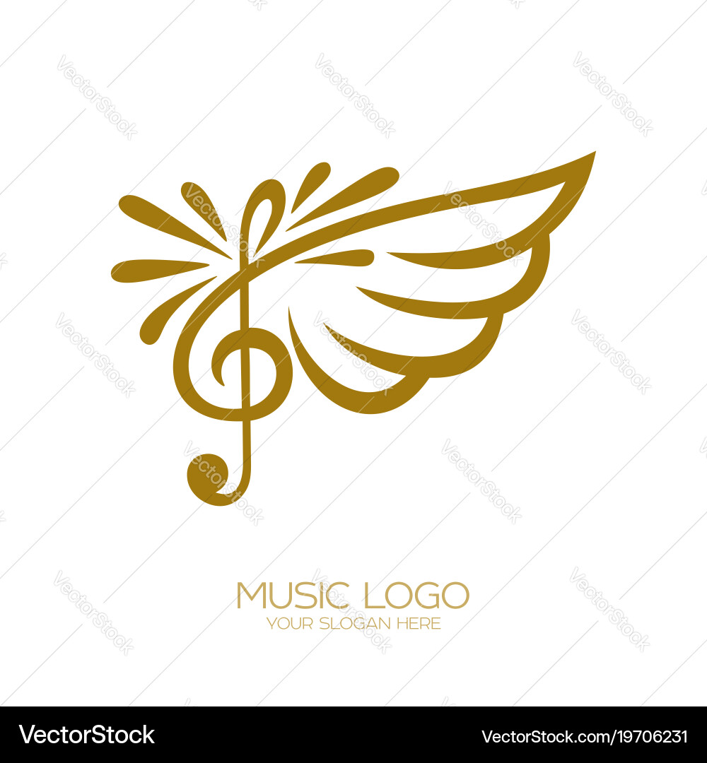 Music logo flying treble clef Royalty Free Vector Image