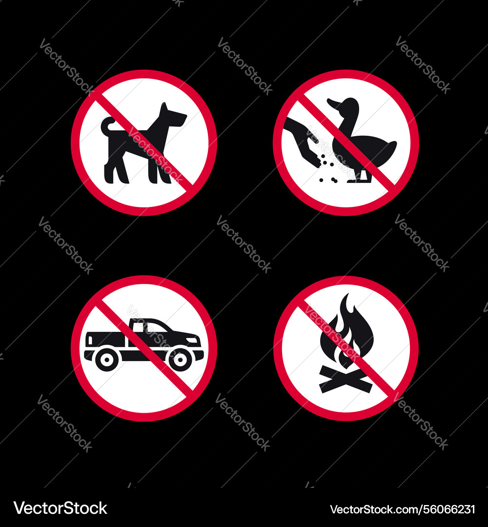 Prohibited signs forbidden round stickers set Vector Image