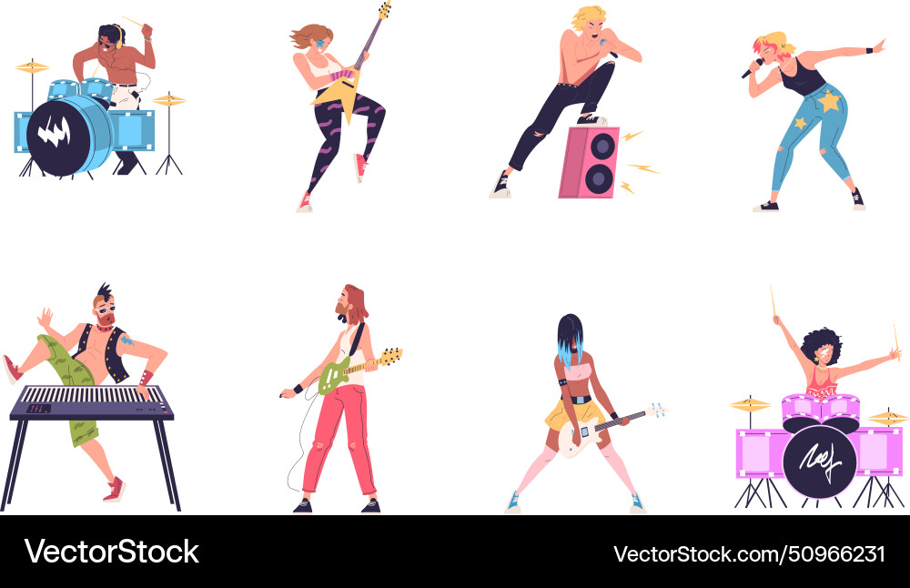 Rock band characters rocker group musicians Vector Image