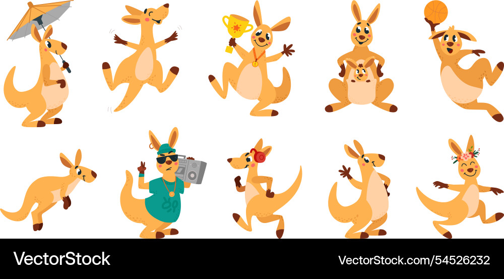Cute cartoon kangaroo happy characters Royalty Free Vector