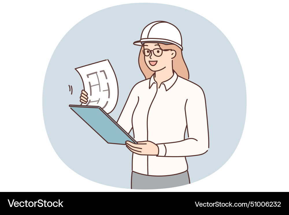 Female engineer with blueprint at site Royalty Free Vector