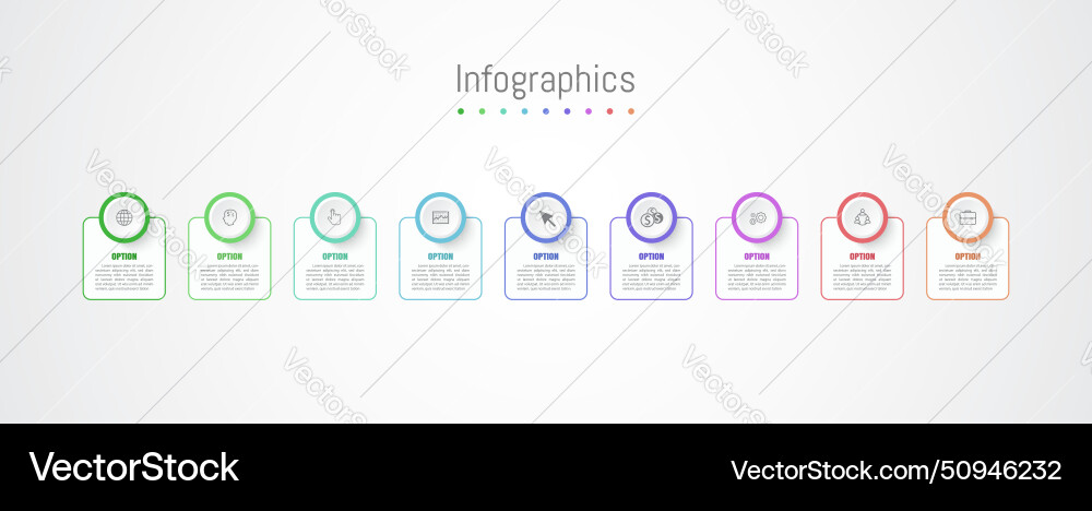 Infographic 9 options design elements Royalty Free Vector