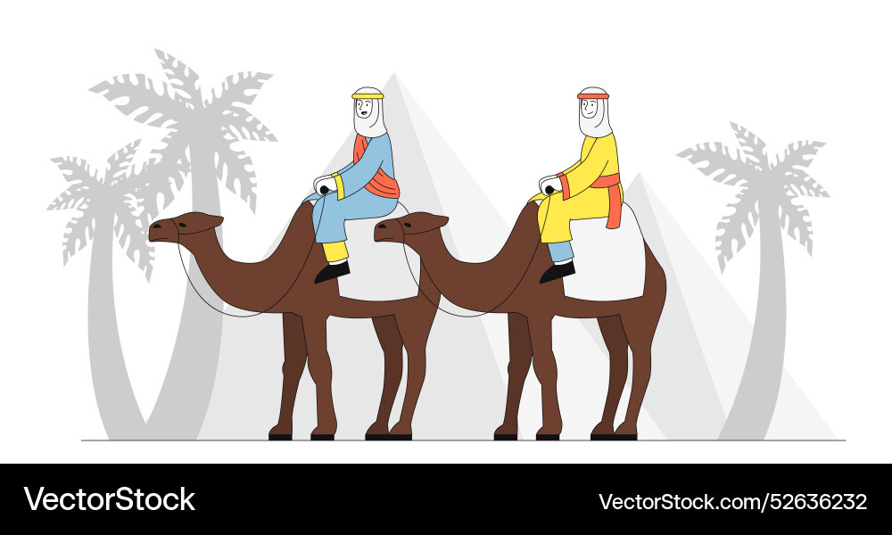 People on camel men in traditional arabic Vector Image