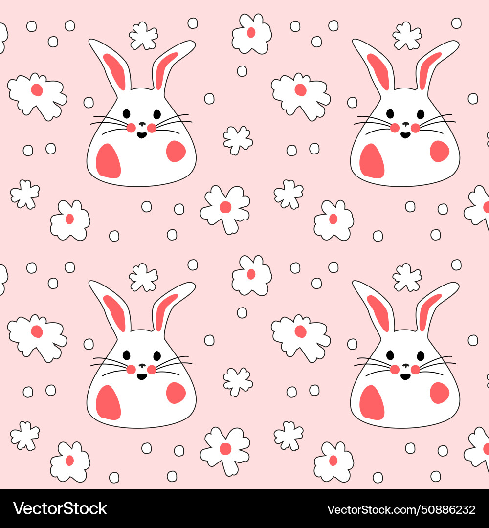 Seamless pattern with cute white rabbits Vector Image