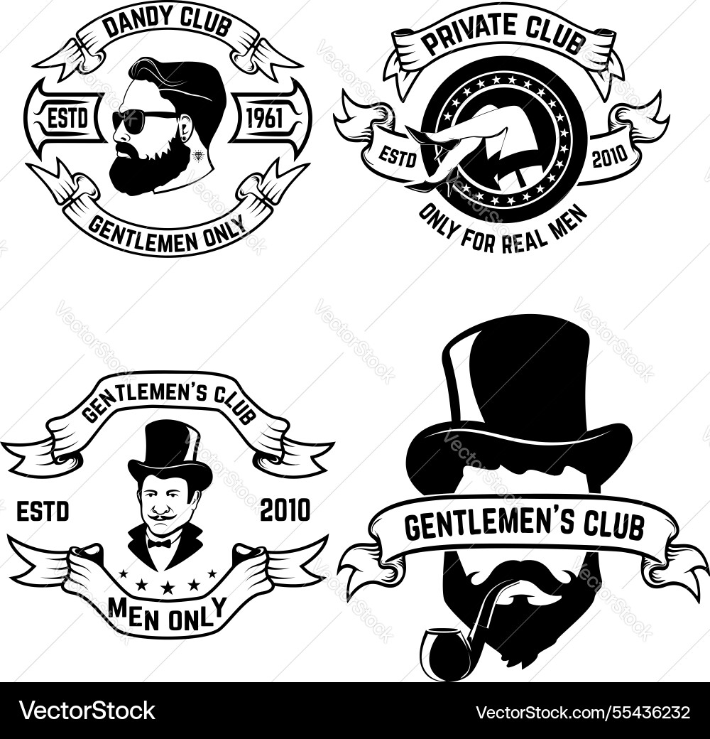 Set of mens club labels private design Royalty Free Vector