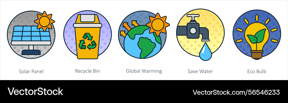 A set of 5 ecology icons as solar panel recycle Vector Image