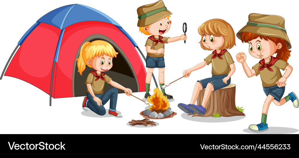 Camping kids in cartoon style Royalty Free Vector Image