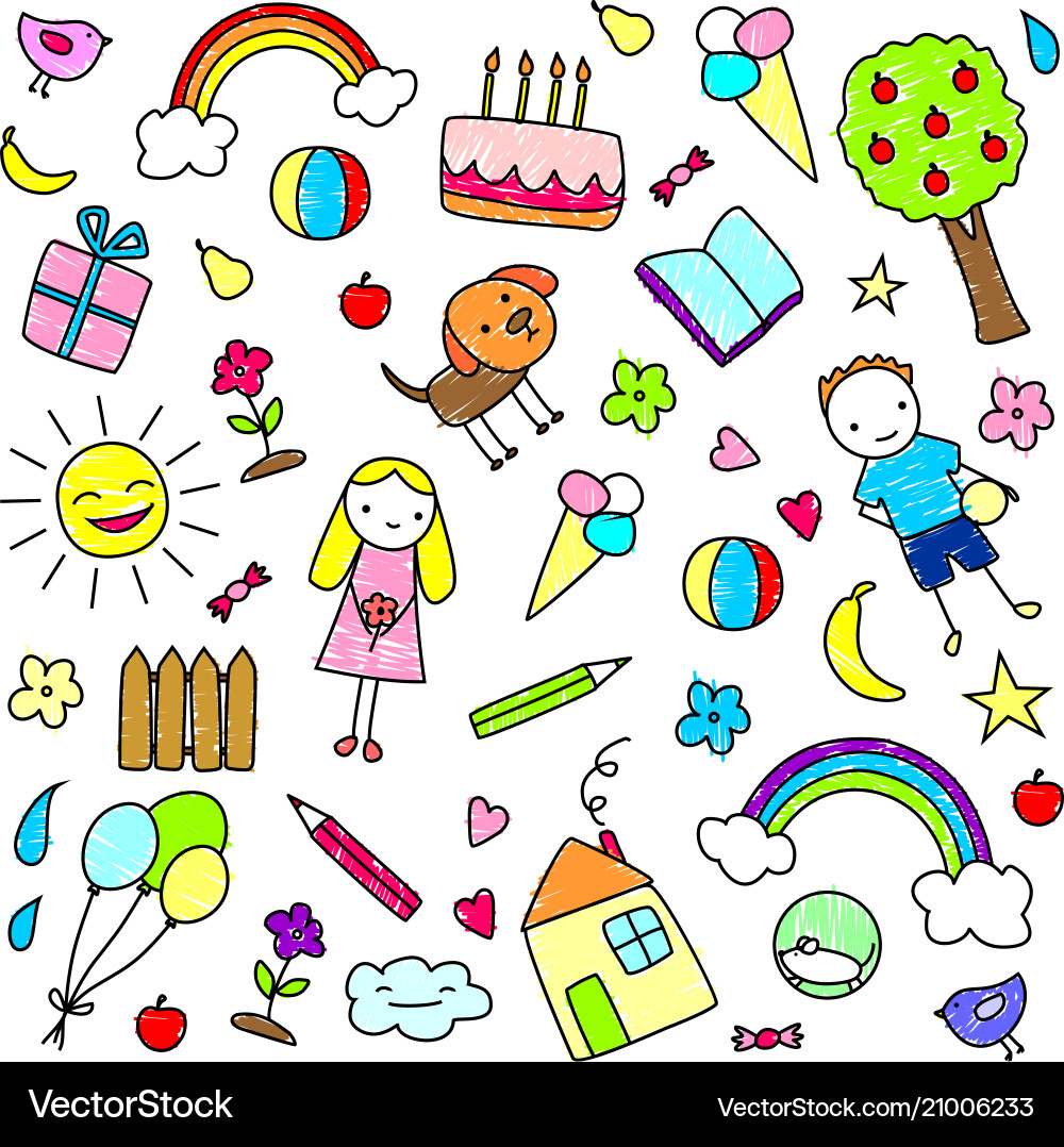 Colored children drawings pattern Royalty Free Vector Image