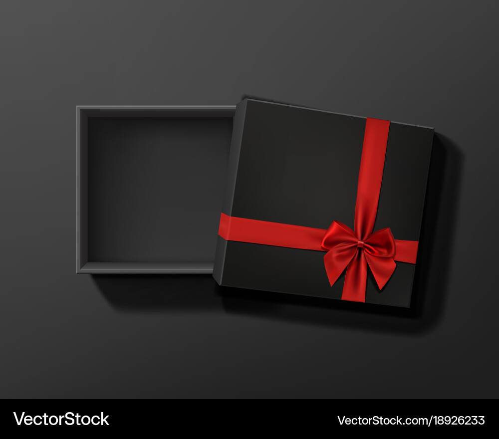Opened black empty gift box with red ribbon Vector Image