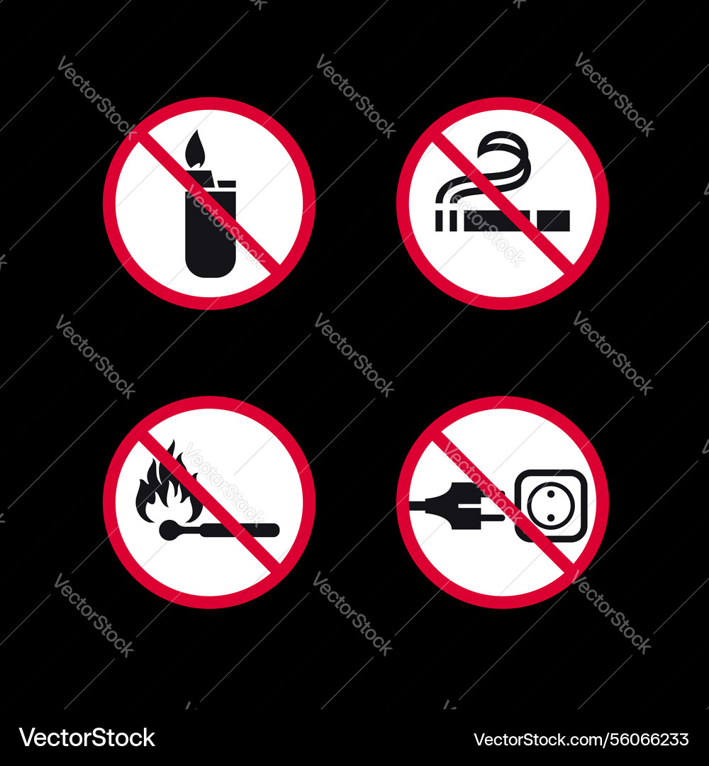 Prohibited signs forbidden round stickers set Vector Image