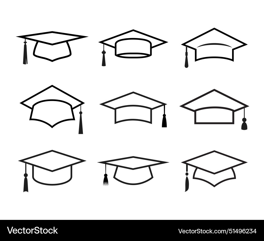 Academic graduation cap icon set Royalty Free Vector Image