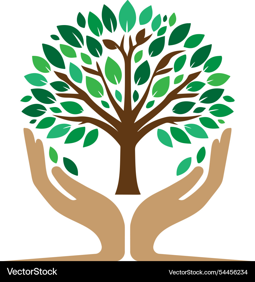 Hands protecting a tree Royalty Free Vector Image