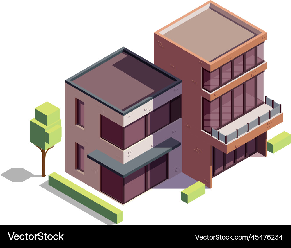 Isometric suburban building Royalty Free Vector Image