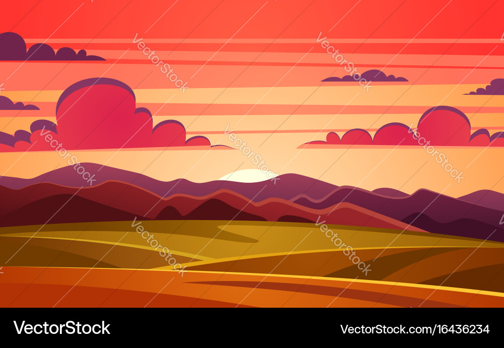 Sunset landscape Royalty Free Vector Image - VectorStock