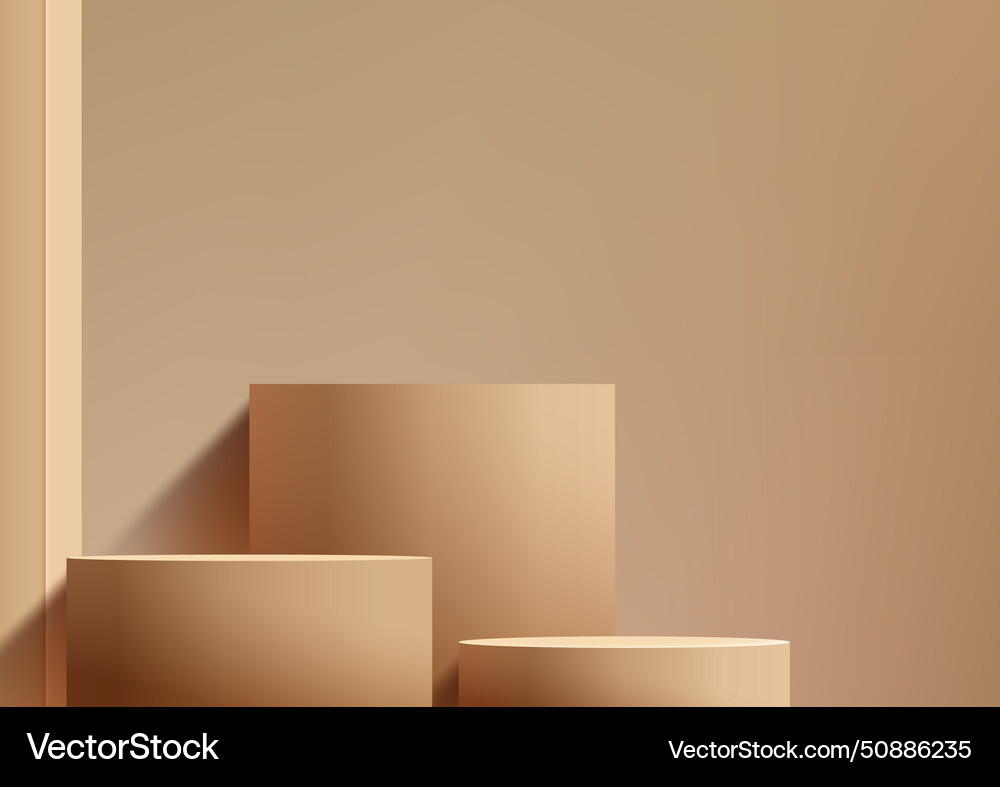 3d brown three podiums in various sizes sits Vector Image