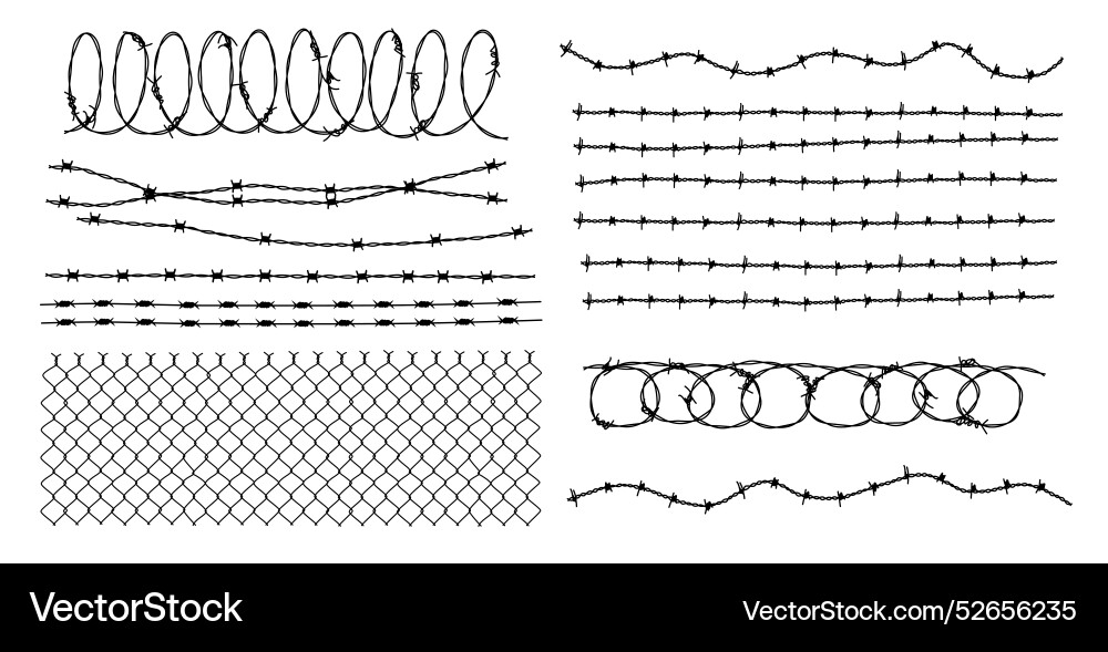 Barbwire isolated silhouette fence wire Royalty Free Vector