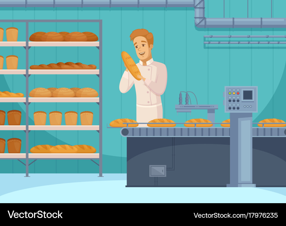 Bread production cartoon composition Royalty Free Vector