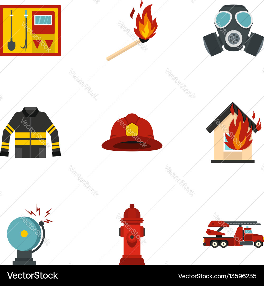 Fire Service Icons - Flat Style Royalty Free Vector Image