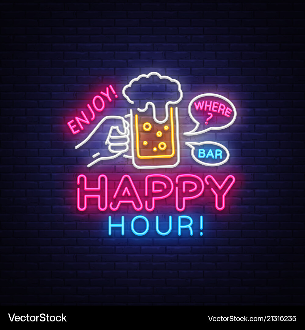 Happy hour neon sign design Royalty Free Vector Image