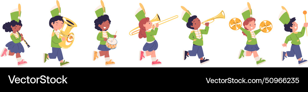 Kid band parade children musicians marching Vector Image
