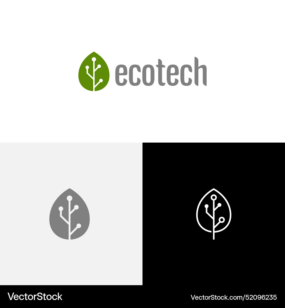 Natural leaf eco technology logo design Royalty Free Vector