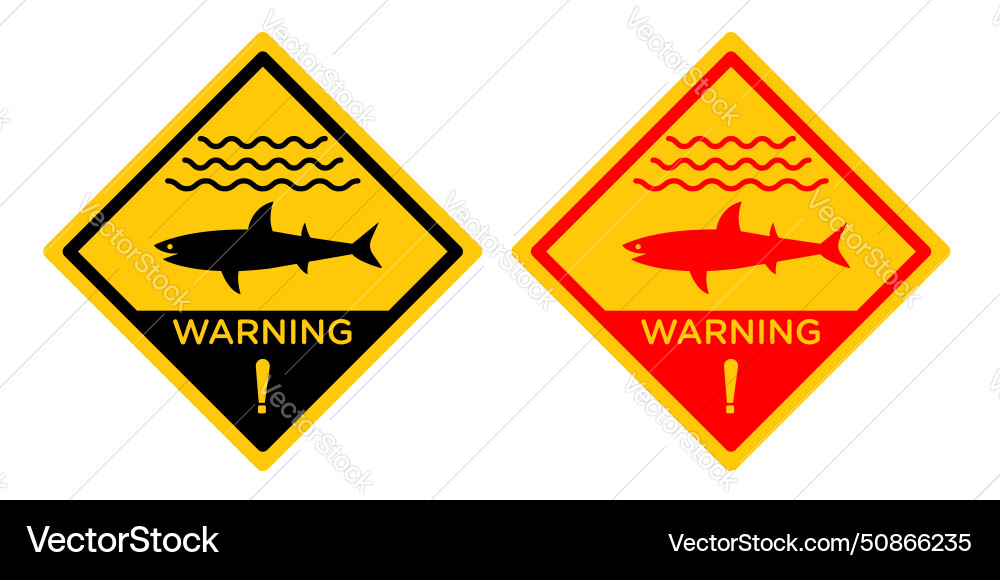 Shark warning sign icon set caution for marine Vector Image