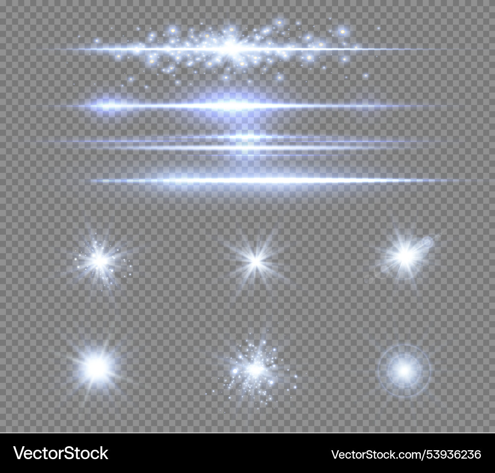 Blue lensflares set light flash with rays Vector Image