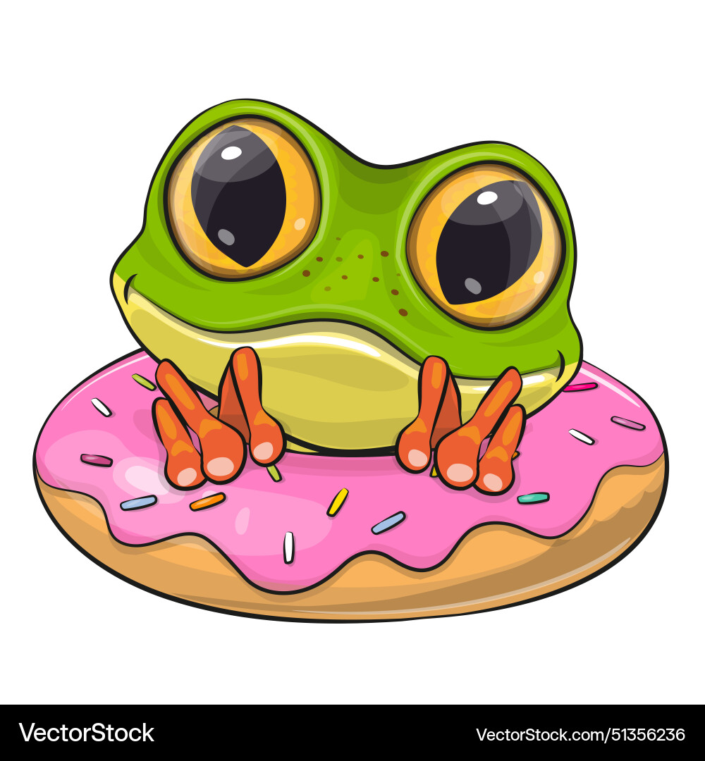 Cartoon frog with donut on a white background Vector Image