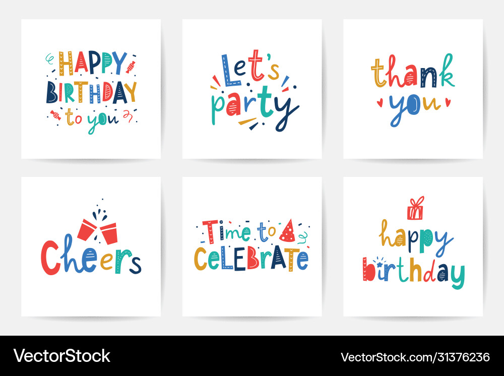 Happy birthday set cards with lettering Royalty Free Vector