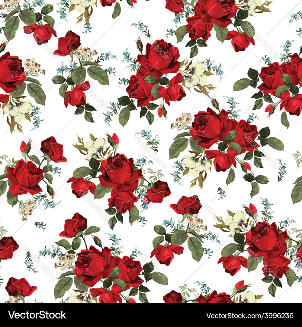 Seamless floral pattern with red roses on white Vector Image
